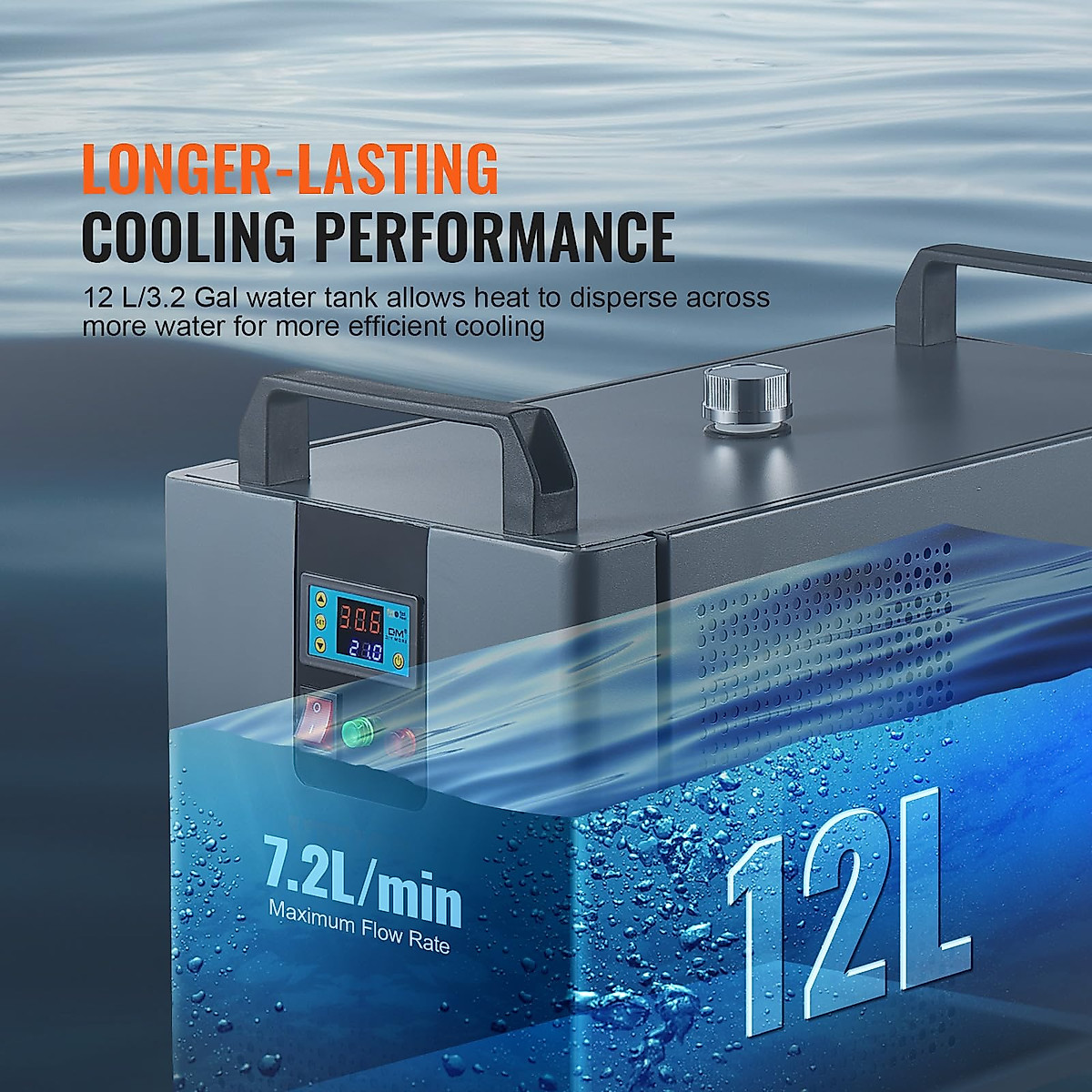 VEVOR Industrial Water Chiller, KH-6000, 200W Industrial Water Cooler with Compressor 7.8 L/min Max Flow Rate, for 60W 70W 80W 90W 100W CO2 Laser Engraving & Cutting Machine