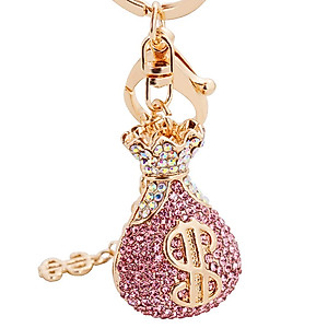 YQIMYIM Dollar Symbol Shape Keychain Keyring Sparkling Crystal Rhinestones Key Chain Creative Gifts Accessories (Pink)