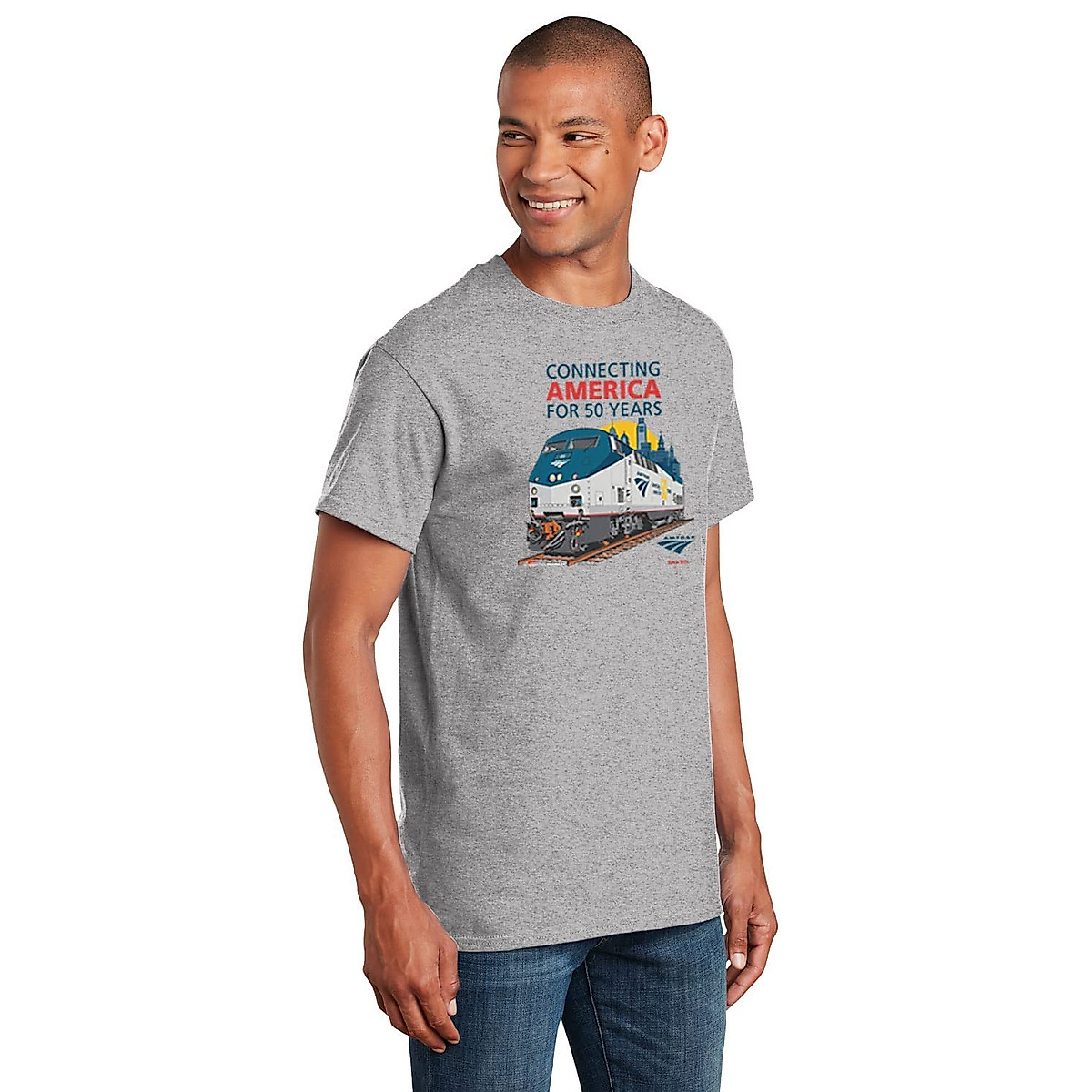Amtrak 46 in Philly 50th anniversary Sports gray printed T-shirt AMT [140] (Adult, 3X-Large, Ash)