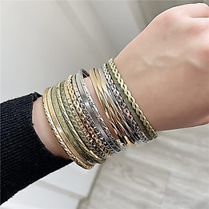 RINTOLER 16Pcs Gold Bangle Bracelets for Women - Multi Layer Stackable Textured Bracelets Boho Jewelrys Set.