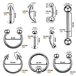 175 Pieces 14G and 16G Body Piercing Jewelry Starter Kit w Piercing Needles and 25 Pc Retainer Bonus