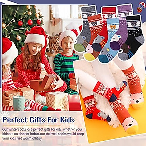 Eocom 6 Pairs Children's Winter Warm Wool Animal Crew Socks Kids Boys Girls Socks (6 Pairs Bear, 4-7 Years)