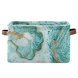 KEEPREAL Turquoise Marble Texture Basket Bin Large Storage Basket Toy Basket Canvas Storage Basket Clothes Basket Decorative Basket for Home Office (15x11x9.5inch)
