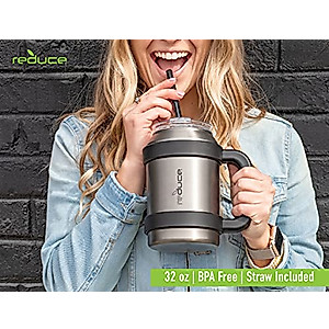 Reduce 32 oz Mug Tumbler, Stainless Steel with Handle - Keeps Drinks Cold up to 30 Hours - Sweat Proof, Dishwasher Safe, BPA Free - Pink Cotton, Opaque Gloss