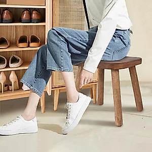 Jurath Natural Solid Wood Step Stool Wood Stool for Kids 11.7'' Sturdy Sitting Stool Wooden Step Stool for Adults Square Stool Wood Plant Stand Small Foot Stool with Four Detachable and Assembled Legs