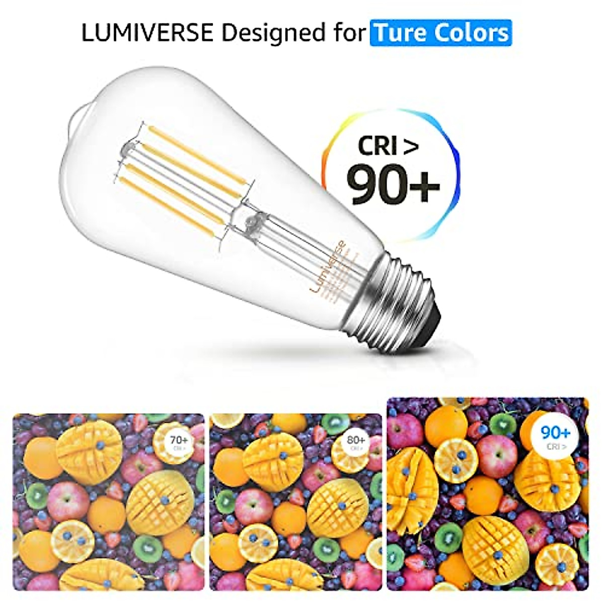 Lumiverse E26 led Bulb 60 watt dimmable Vintage LED Edison Bulbs 5.5W, 60W Equivalent,4000K Cool White, Antique Style ST19/ST58 LED Light Filament Bulbs, CRI 90+, E26 Base, 6 Packs