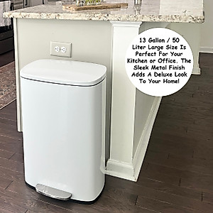Homie 13 Gallon Kitchen Trash Can Soft Close with Anti - Bag Slip Liner and Lid, Use as Garbage Basket, Tall Dust Bin, or Decor in Bathroom, Restroom, Kitchen, or Bedroom (13 Gallon, Shiny White)