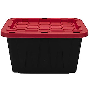 12 Gallon Snap Lid Stackable Plastic Storage Tote. Storage Box Plastic With Lid, Stackable and Nestable, For Clothes, Toys, Books, Snacks, Shoes and Grocery Storage Box, Black Base/Red Lid