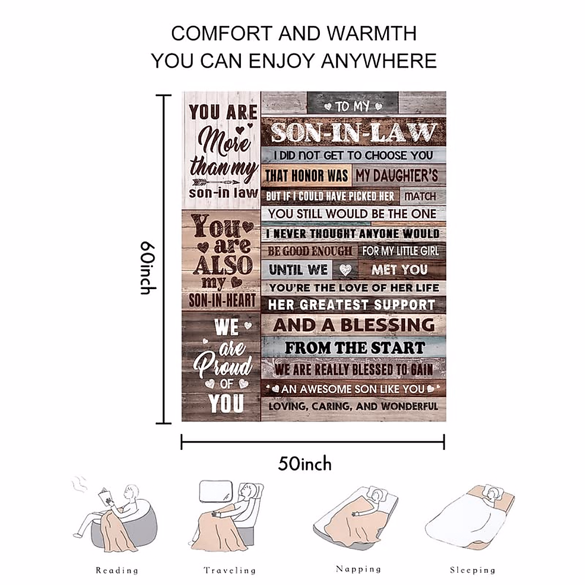 Merry Carve Son in Law Gifts from Mother in Law to My Son Blankets in Bulk for Wedding Christmas Birthday for Son in Law from Mother Father in Law Throw Blanket 60"*50"