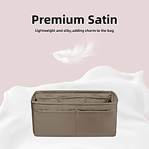 DGAZ Purse Organizer Insert，Silk Bag Organizer，Luxury Handbag & Tote Shaper Fits Lindy 19/26/30/34 Bags（Etoupe grey，LD26）