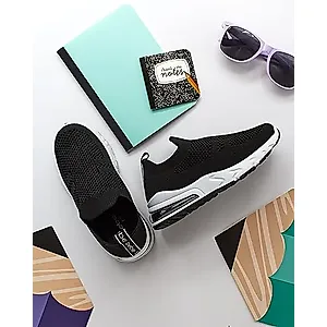 bebe Girls' Shoes - Lightweight Slip On Casual Running Shoes - Breathable Knit Fashion Sneakers (11-4 Little Kid/Big Kid), Size 2 Little Kid, Black