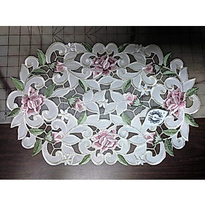 Doily Boutique Place Mat or Doily with a Light Pink Cutwork Rose, Size 11 x 17 inches