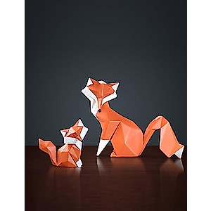 HAUCOZE Fox Figurine Gifts Geometric Sculpture Decor Animal Statue Gifts Polyresin Arts 8.0 inch