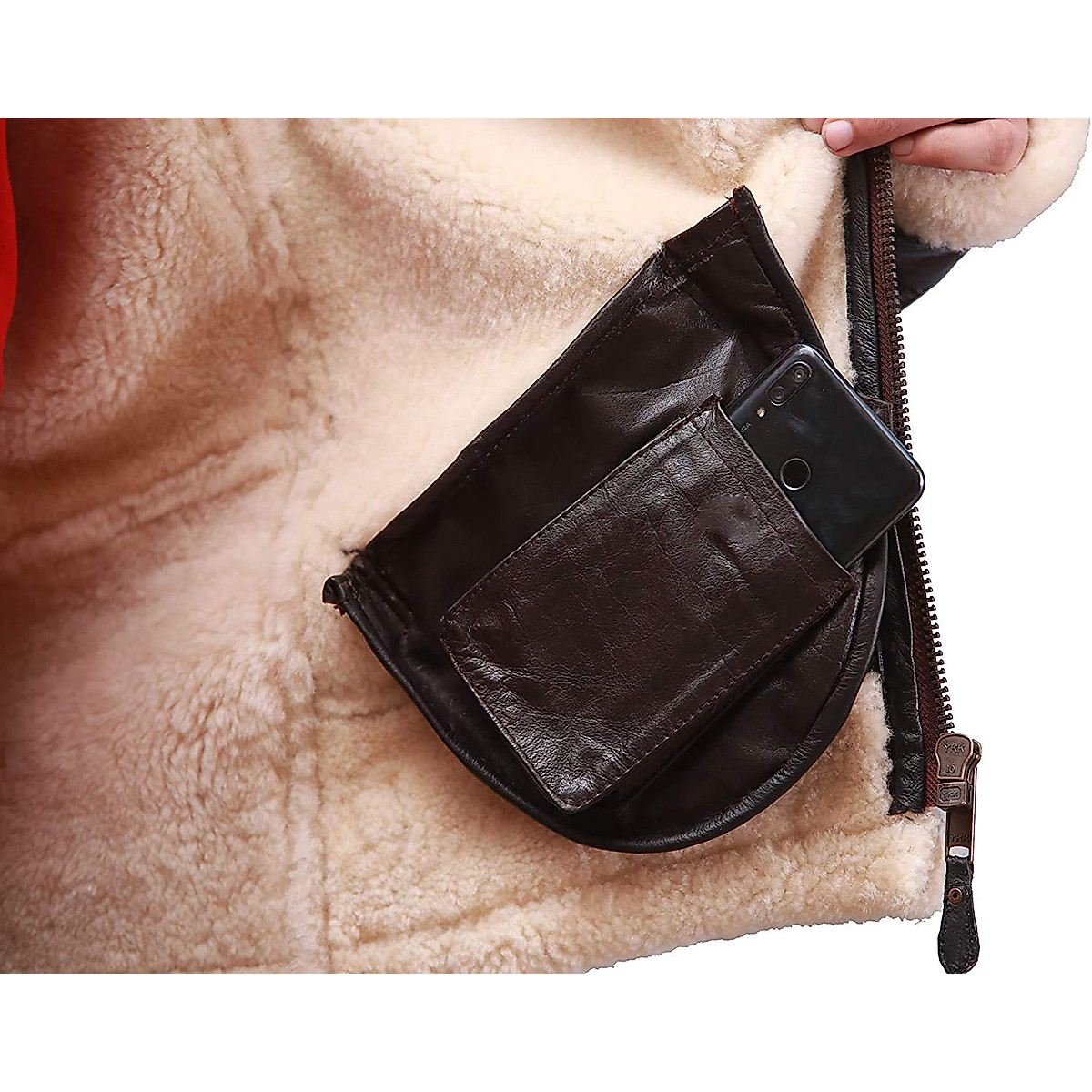 MARCO ENZOLANI B3 Bomber Jacket Aviator Real Shearling B3 Bomber Jacket Winter (Brown, xl)