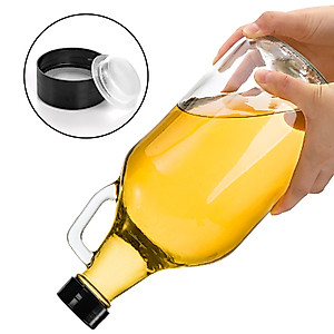 ZEAYEA 3 Pack Glass Growlers, 64 oz Clear Glass Jug, Half Gallon Jugs with Seal Cap and Handle for Beer, Home Brewing, Kombucha, Distilled Water