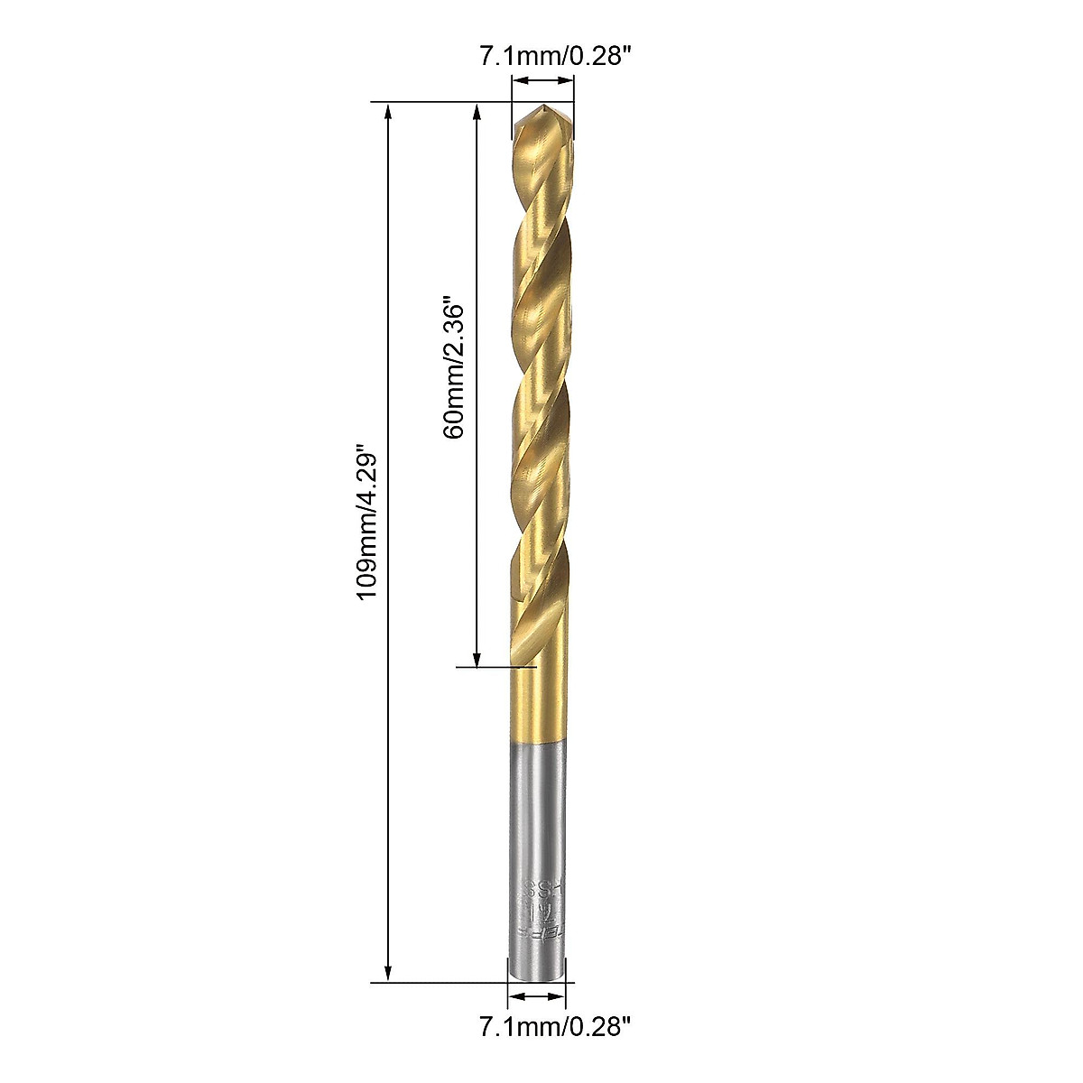 uxcell High Speed Steel Straight Shank Twist Drill Bit Fully Ground Titanium Coated 7.1mm Drill Diameter 109mm Total Length 60mm Drill Bit Length
