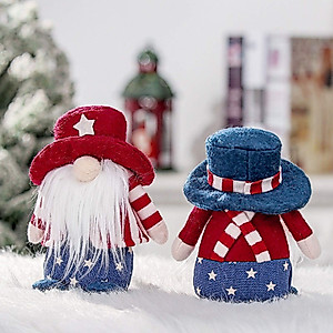 KEAIDO July 4th Gnome Independence Day Hanging Ornament Set of 2, Patriotic Gnome USA Stars and Stripes American Flag Plush Faceless Doll Veterans Day Memorial Day Gift Uncle Sam Tomte Elf Home Decor