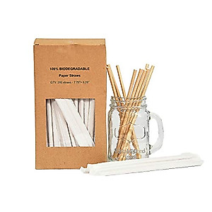 200-Pack Premium Biodegradable Wrapped Paper Straws - Eco-Friendly Drinking Straws - Bulk Paper Straws for Juices, Smoothies and Party Decorations - 7.75" Long .25" Wide (Brown Colorless)