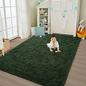 Jocovieh Large Soft Deep-Green Rugs for Bedroom, 6x9 Feet Fluffy Carpets, Indoor Modern Plush Area Rugs for Living Room Kids Girls Room, Non-Slip Shag Rug for Nursery Home Decor, Deep-Green