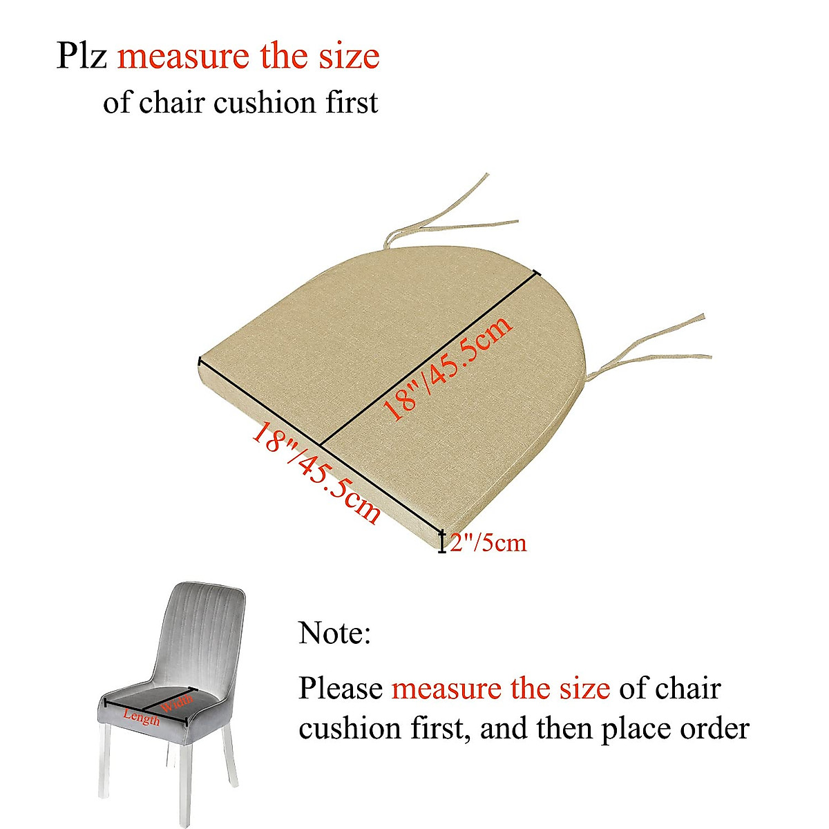 MICUSHION Chair Pads 18x18 Inch for Dining Chairs Set of 2 with Ties Non Slip Washable Seat Cushion with Zipper Indoor Chair Cushions for Kitchen, Grey