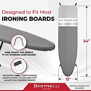 Bartnelli Ironing Board Cover and Pad, Made in Europe with New Patent Technology | 54x15 Iron Board Replacement Cover Featuring Park & Turbo Zone, Scorch Resistant 100% Cotton Thick Layered Top