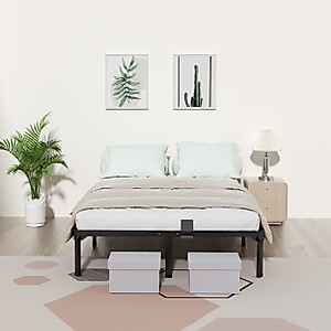 ROIL 14 Inch Queen Size Bed Frame with Mattress Slide Stopper - Double Black Basic Anti Squeak Steel Slats Metal Platform, Heavy Duty Noise Free Easy Assembly Bedframes, No Box Spring Needed