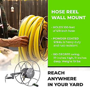 Yard Butler Swivel Hose Reel Wall Mount - 180 Degree Pivot Hose Hanger - Great for Garden Storage - Hose Holder Wall Mount for Garden Hose - Heavy Duty Steel Hose Hanger for Hose Reels - ISRWM-180