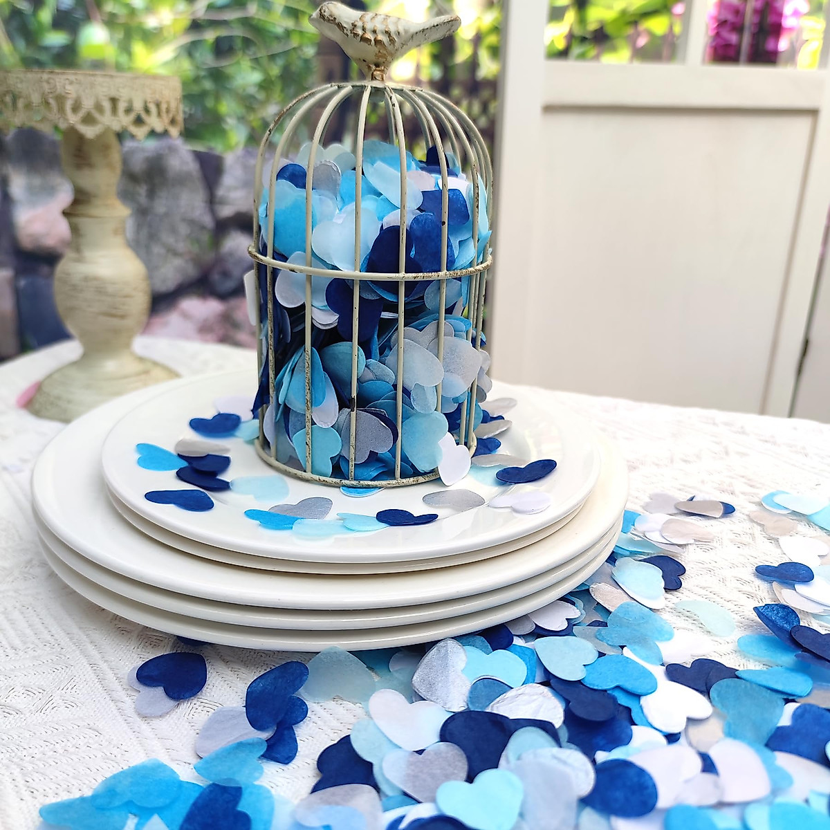 Mybbshower Blue Silver Tissue Paper Heart Confetti Wedding Engagement Bridal Shower Decor Table scatter 1 Inch Pack of 6000