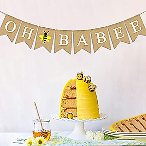 Pudodo Burlap Oh Babee Banner Bumble Bee Themed Baby Shower Gender Reveal 1st Birthday Party Nursery Wall Decoration