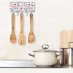 Pink Magical Unicorn Pattern Rack Organizer with 5 Hooks Wall Bathroom Kitchen Shelf Rack Multifunctional Storage Shelf