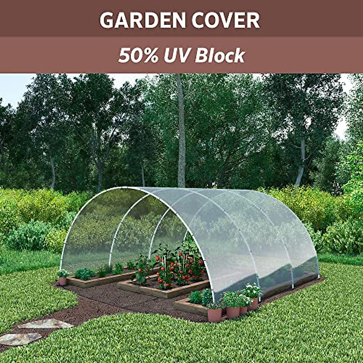 COOLAROO 50% UV Block Shade Cloth Fabric Roll for Garden and Greenhouse, 6' x 15', White