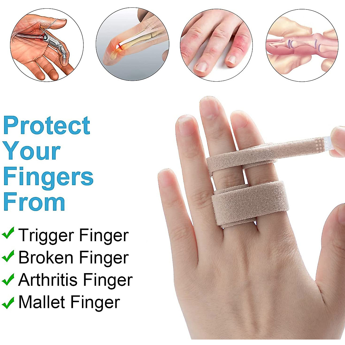 Finger Buddy Wraps, 12 PCS Finger Loops Tapes for Broken, Jammed, Swollen Finger or Dislocated Joint, Splints Brace for Pinky Ring Middle Index Trigger Finger, Toe Strap Bandage