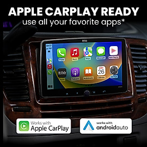 BOSS Audio Systems BCPA10RC Car Stereo - Apple CarPlay, Android Auto, Single Din, 10.1 Inch LCD Touchscreen, Bluetooth, No CD DVD Player, AM/FM Radio Receiver, Backup Camera