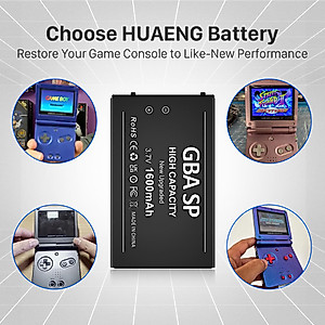 HUAENG Gameboy Advance SP Battery, Upgraded 1600mAh High Capacity Rechargeable Lithium-ion Battery for Nintendo GBA SP Gameboy Advance SP AGS-001, SAM-003