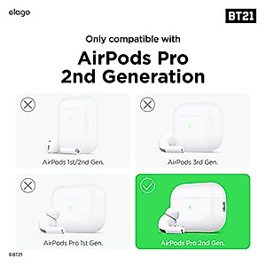 elago l BT21 Minini Case Compatible with AirPods Pro 2nd Generation, Protective Case Cover, Transparent Shockproof, Gel Tape Included, Wireless Charging, Reduce Yellowing [Official Merchandise]