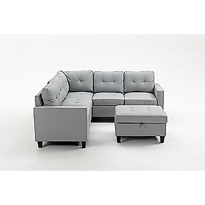ERYE L-Shaped 5 Seaters Free Combined Couch for Home Apartment Office Living Room Set, Modular Corner Sectional Sofa with Cushions and Storage Ottoman,Easy to Assemble & Save Space, Gray PU