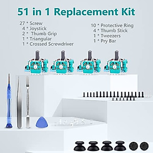 Joysticks Replacement for PS5 Controller, AOLION 3D Joystick Module Parts Compatible with Playstation 5 DualSense Controller, 51 PCS PS5 Controller Replacement parts with 4 Joystick, 4 Thumbstick, 10 Protective Ring and More