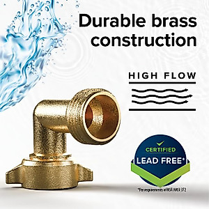 Camco 90-Degree Hose Elbow For RVs — Solid Brass Construction— Certified Lead-Free — Features Convenient Easy Grip Connector — For RV Water Hoses, Residential Outdoor Faucets, & More — 2-Pack (22507)