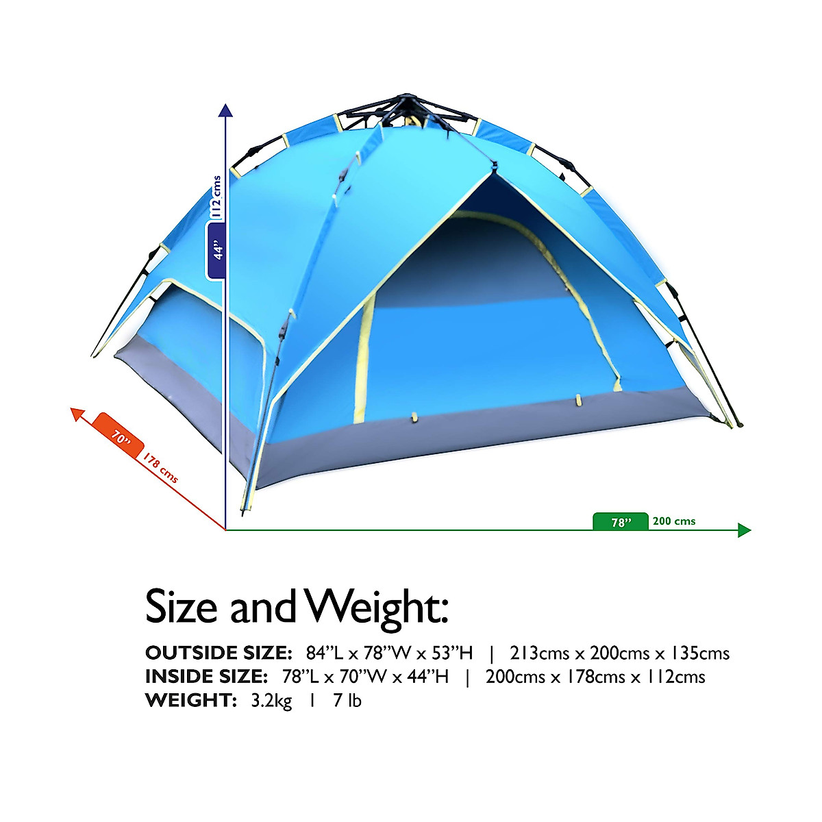 InnoD 3 Person Tent, Instant Pop up Dome Tent for Camping with Waterproof Rain Fly, Easy Setup Outdoor Camping Tent & Shelters