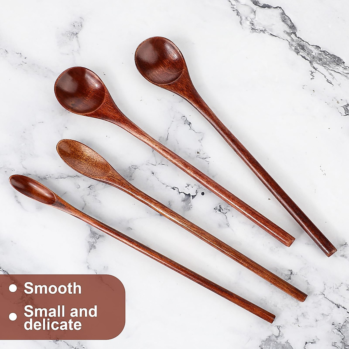 4 Pieces Wooden Coffee Mixing Spoons, Long Handle Wooden Spoon Mixing Honey Spoon Handmade Wood Stirring Spoon for Kitchen Stirring