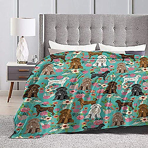 Cute Labradoodle Dogs Lovers Green Rose Flower Floral Funny Animals Puppy Dog Blanket Throw Ultra Soft Light Cozy Flannel 3D Print Blankets for Bedroom Bed and Sofa Quilt Birthday Gifts Stuff 60"x50"