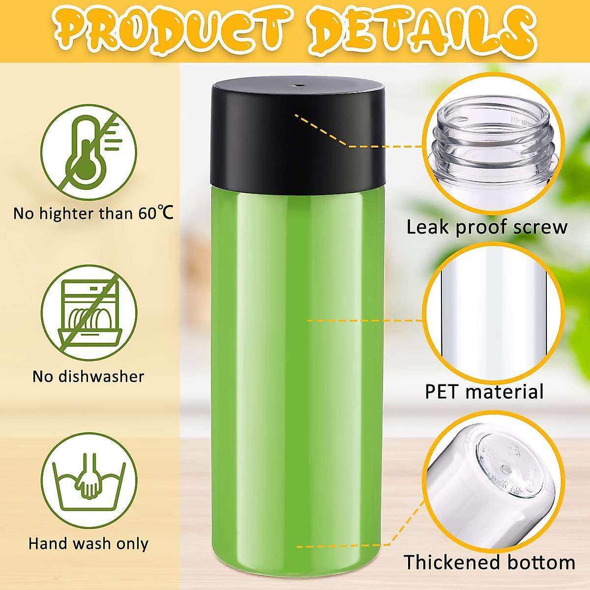 50 Pieces Plastic Juice Bottles with Black Lids Sensory Bottles Round Clear Drink Containers Reusable Plastic Smoothie Tumble Empty Water Tumble 10 OZ for Storing Juice, Milk, Homemade Beverage