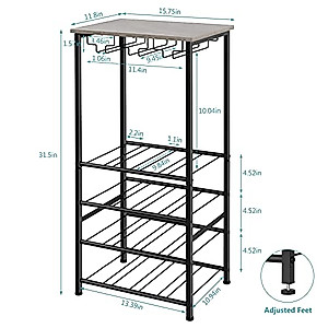 Vrisa Freestanding Floor 16 Bottles Wine Rack with 9 Wine Glass Holder, Wine Holder Stand for Floor, 5 Tiers Wine Bottle Organizer Stand, Dark Oak