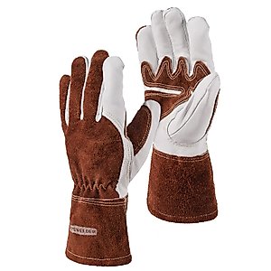 YESWELDER 12 Inches 482℉ Grain Leather TIG Specific Welding Gloves Heat/Fire Resistant Gloves for Welder, Goatskin Mitts for Stick/TIG Welding/Grill/Fireplace/Stove/Oven/BBQ(L)