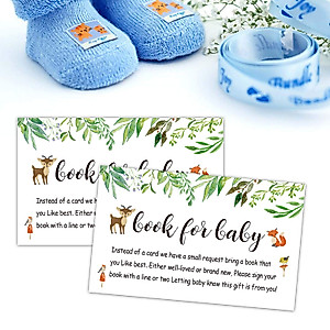 50 Pack Books for Baby Shower Request Cards, Woodland Floral Books for Baby Insert Cards, Baby Shower Invitation Inserts