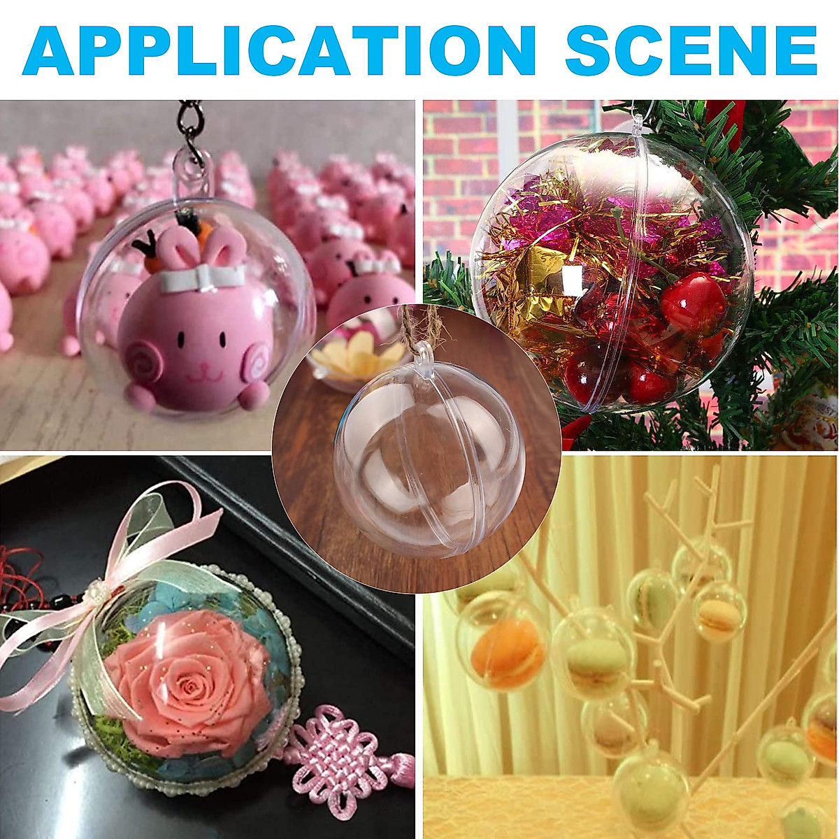 ufun Clear Ornaments for Crafts, Fillable Christmas Balls 2.36inch Transparent Plastic Hanging Home Decor Xmas Wedding Garden Tree Party Gift Box Decoration 12 Pack