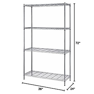 QUANTUM STORAGE SYSTEMS 4-Shelf Adjustable Wire Shelving Unit, 300 lb. Load Capacity per Shelf, 72 H x 36 W x 24 D, Chrome Finish