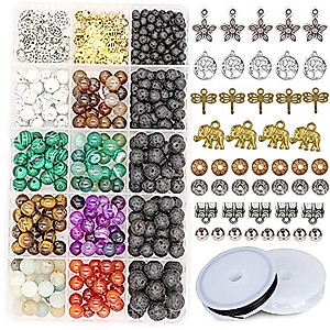 Civilipi 465pcs Stone Beads Set Lava Beads Kits Striped Beads Loose Beads with Charms Accessories Open Jump Ring for Bracelet Necklace Jewelry