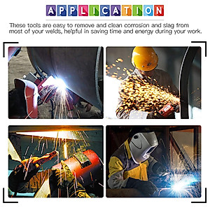 Glarks 4Pcs 10'' Welding Chipping Hammer with Coil Spring Handle and Wire Brush with a Pair Welding Gloves for Removing Slag and Welding Residue