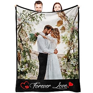 Aeekdook Custom Blanket with Picture, Picture Blankets Customized for Wedding Birthday Anniversary, Custom for Him Her, Picture Blankets Customized(1 Photo with Text)
